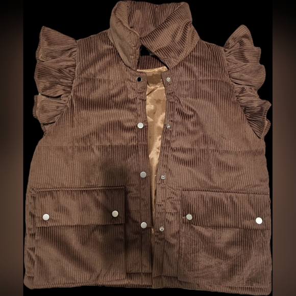 BiBi | Jackets & Coats | Bibi Chocolate Brown Ruffle Sleeve Flap ...